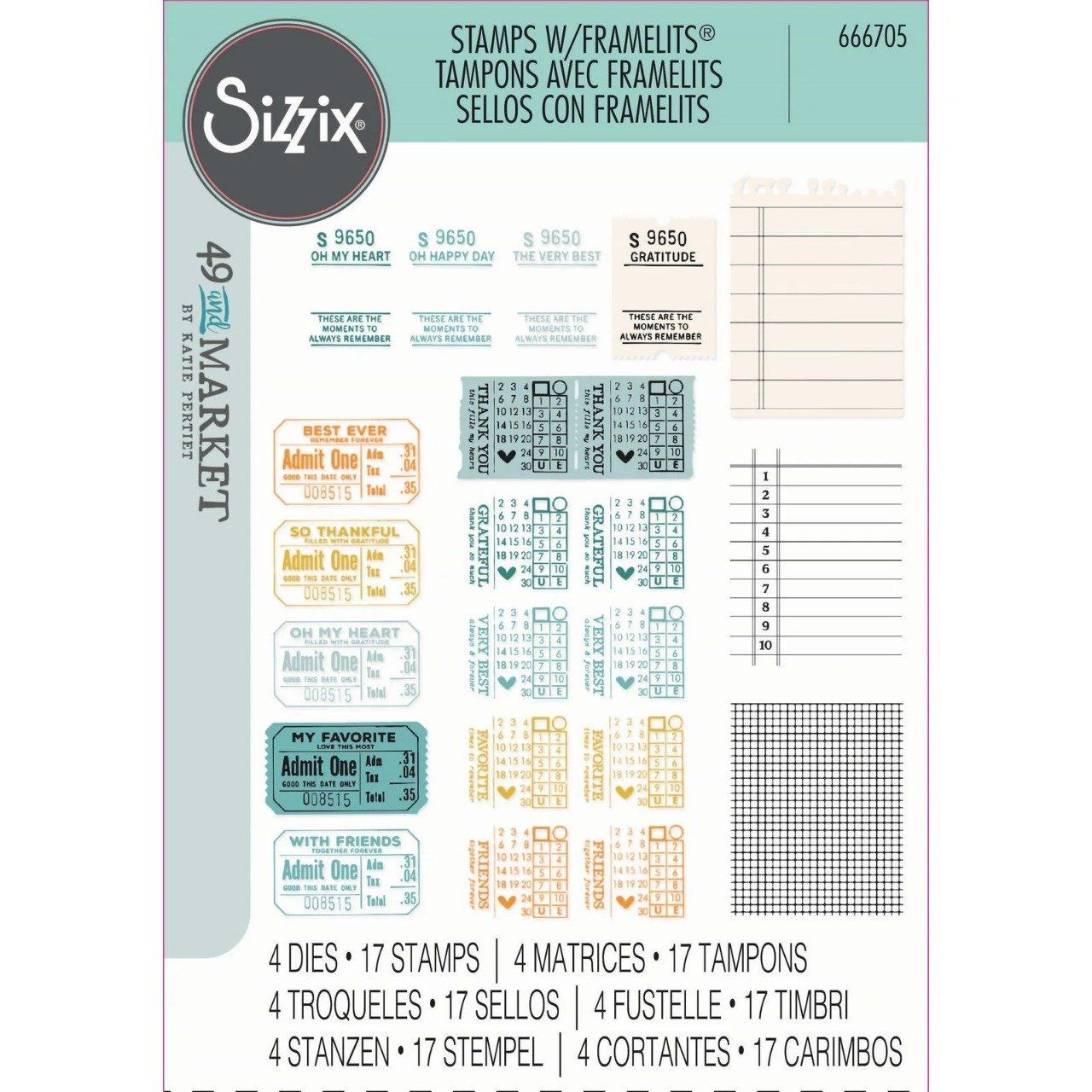 Sizzix, planche de 17 tampons et 4 dies, Forever journal - Horizon-creatif