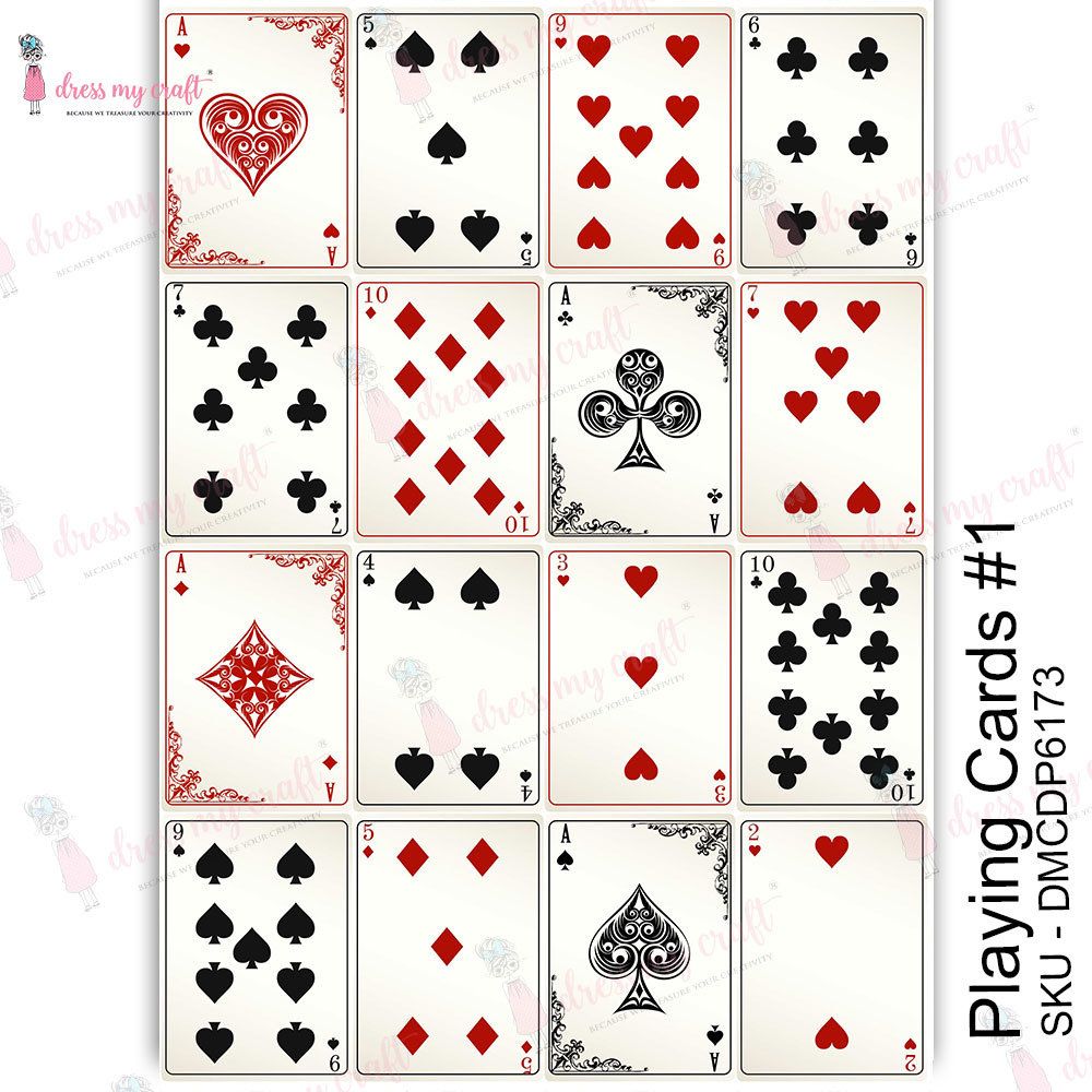 Dress my Craft, papier de transfert, format A4 - Playing cards - 1 ...