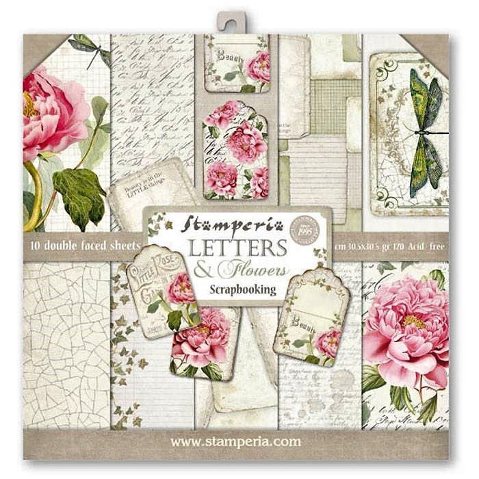 Papier scrapbooking, 30.5x30.5cm, Letters & Flowers, Stamperia ...